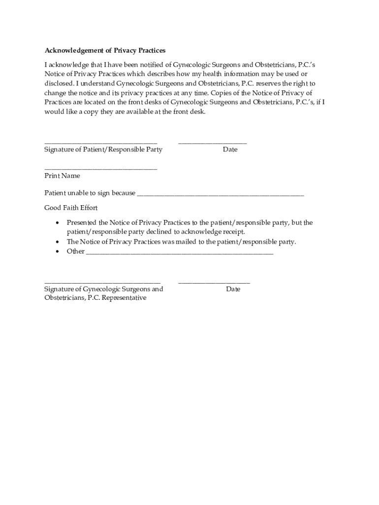 Fillable Online Acknowledgement of Privacy Practices Fax Email Print ...