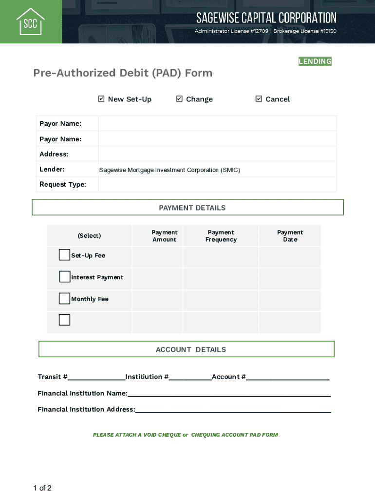 Fillable Online Pre-authorized Debit (pad) Authorization Agreement Fax ...