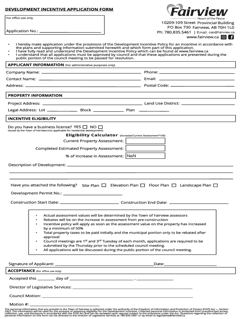 Fillable Online Development Incentive Application Fax Email Print - pdfFiller