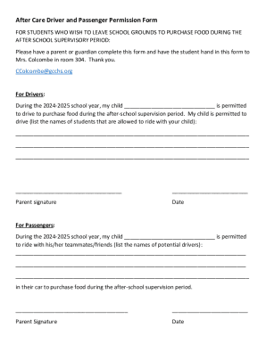 Fillable Online After Care Driver and Passenger Permission Form Fax ...