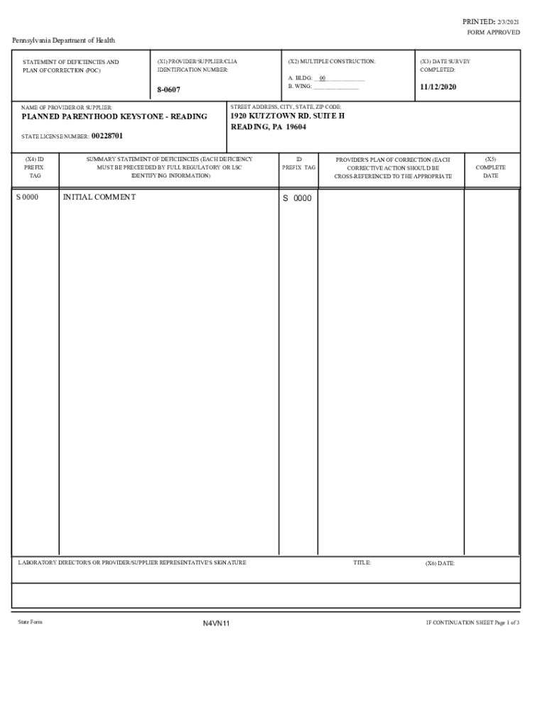 Fillable Online Pennsylvania Department of Health Statement of ...
