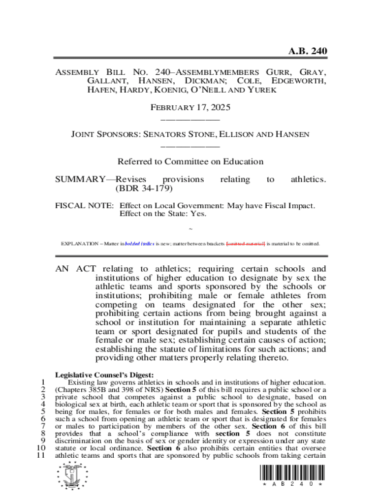 Fillable Online Assembly Bill No. 240 Fax Email Print - pdfFiller