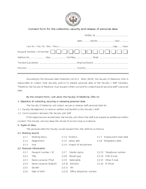 Fillable Online Consent Form for the Collection, Security and Release ...