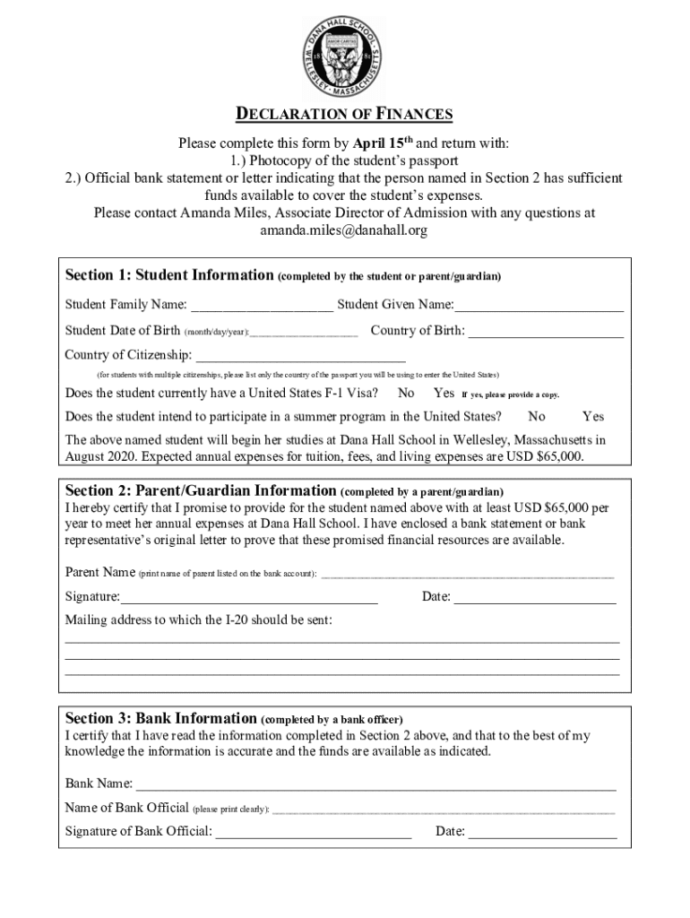 Fillable Online Declaration of Finances Fax Email Print - pdfFiller