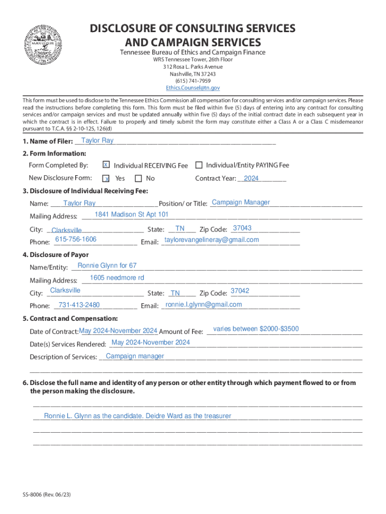 Fillable Online Disclosure of Consulting Services Fax Email Print ...