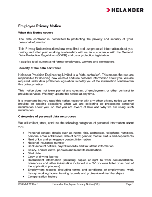 Fillable Online Helander Employee Privacy Notice Fax Email Print ...