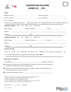 Fillable Online Inscription Scolaire Pour L'année 20.. Fax Email Print - pdfFiller