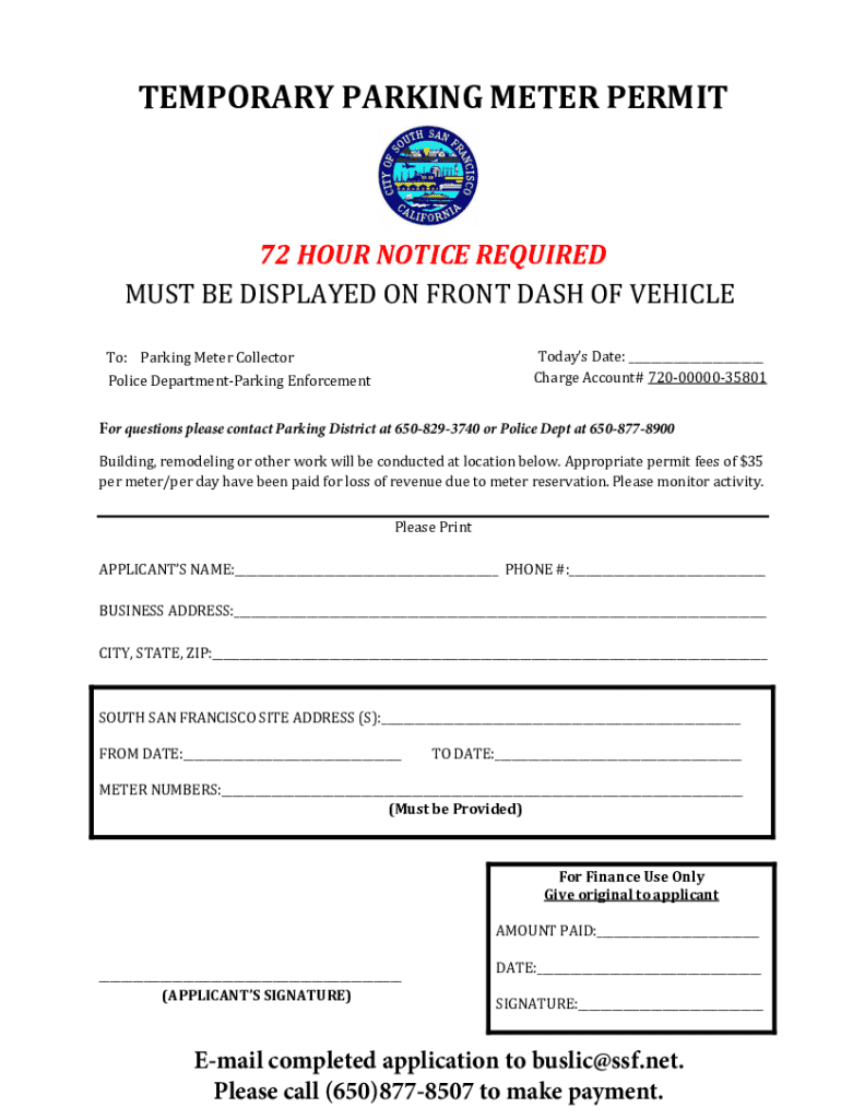 Fillable Online Temporary Parking Meter Permit Application Fax Email ...