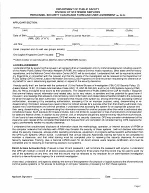 Fillable Online Personnel Security Clearance Form and User Agreement ...
