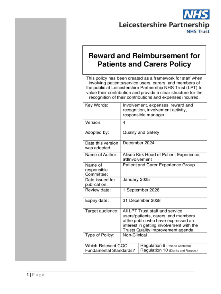 Fillable Online Reward and Reimbursement for Patients and Carers Policy Fax Email Print - pdfFiller