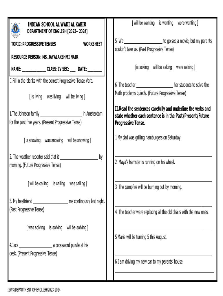 Fillable Online Progressive Tenses Fax Email Print - pdfFiller