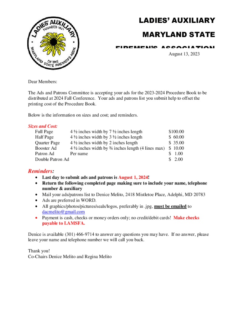 Fillable Online 2023-2024 Procedure Book Advertisement Submission Fax ...