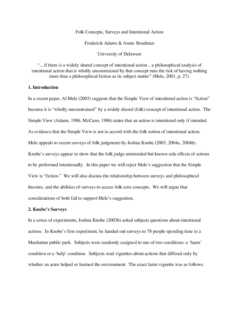 Fillable Online Folk Concepts, Surveys and Intentional Action Fax Email Print - pdfFiller