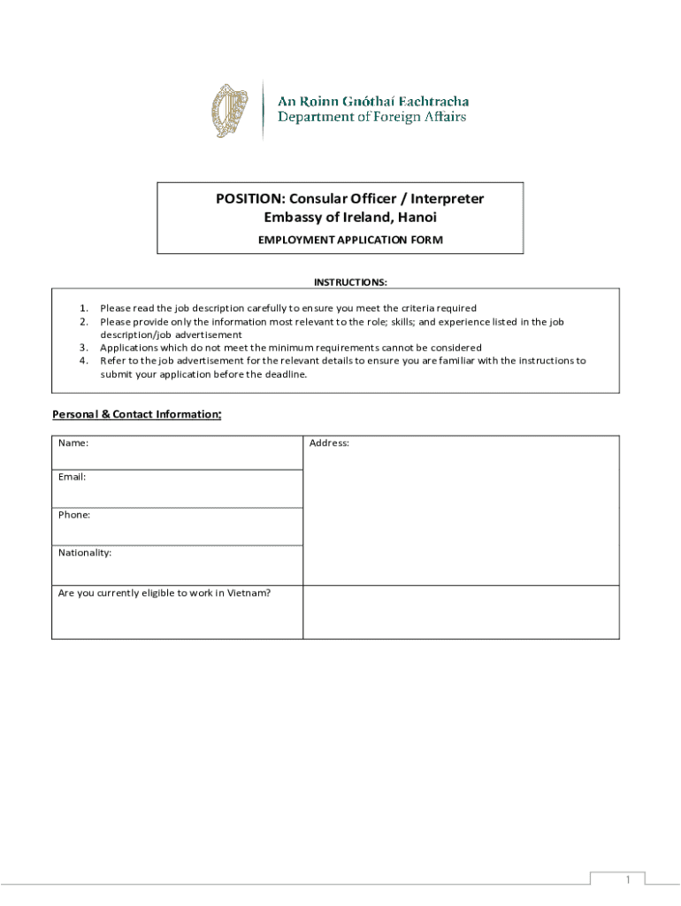 Fillable Online Consular Officer / Interpreter Application Fax Email ...