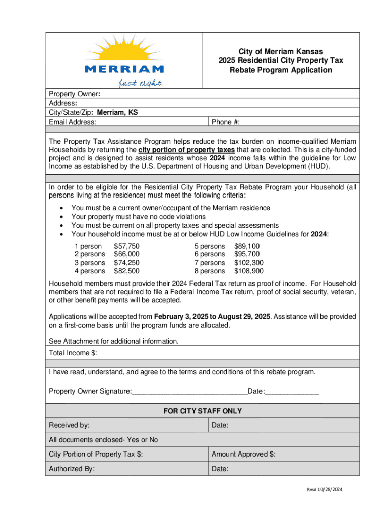 Fillable Online 2025 Merriam Residential City Property Tax Rebate Program Application Fax Email ...