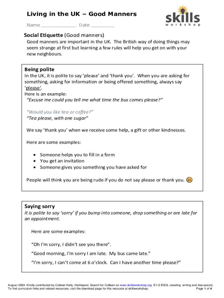 Fillable Online Living in the Uk – Good Manners Fax Email Print - pdfFiller