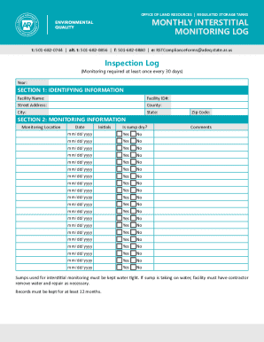 Fillable Online Monthly Interstitial Monitoring Log Fax Email Print ...