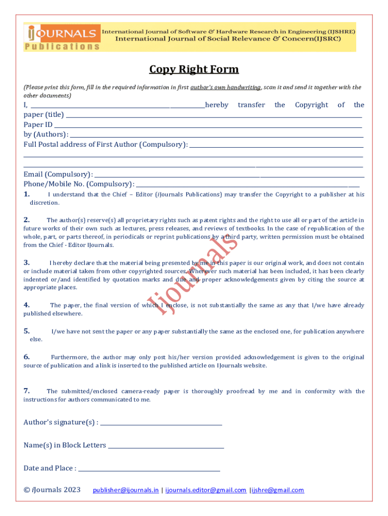 Fillable Online Copyright Transfer Agreement Fax Email Print - pdfFiller