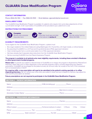 Fillable Online Ojjaara Dose Modification Program Fax Email Print ...