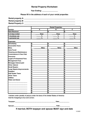 Fillable Online Rental Property Worksheet Fax Email Print - pdfFiller