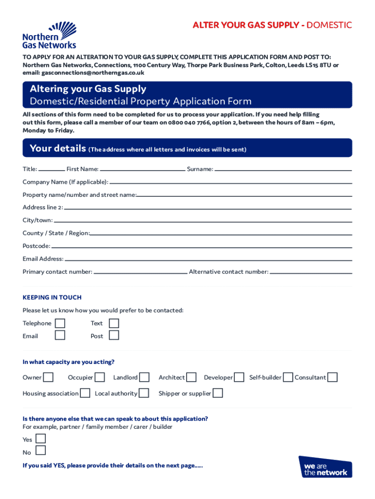 Fillable Online Alter Your Gas Supply - Domestic Fax Email Print - pdfFiller