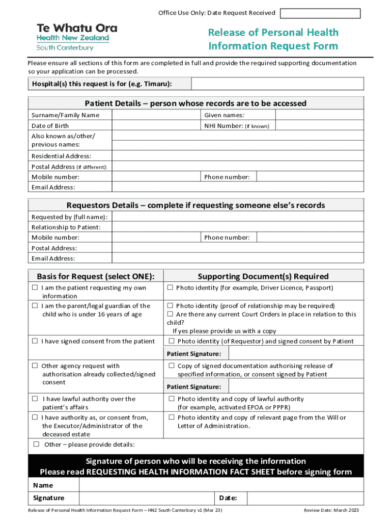 Fillable Online Release of Personal Health Information Request Form Fax ...