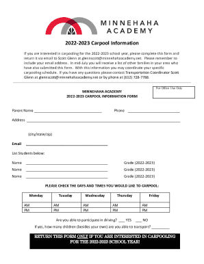 Fillable Online 2022-2023 Carpool Information Fax Email Print - pdfFiller