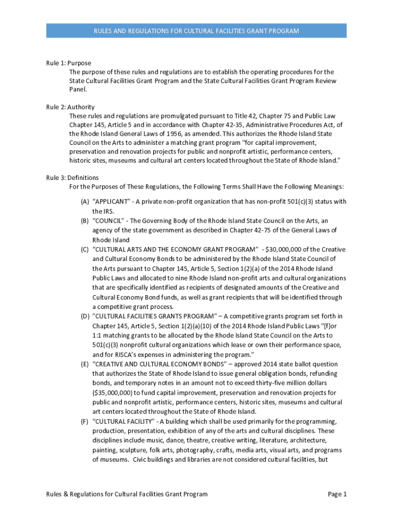 Fillable Online RULES AND REGULATIONS FOR CULTURAL FACILITIES GRANT PROGRAM Fax Email Print ...
