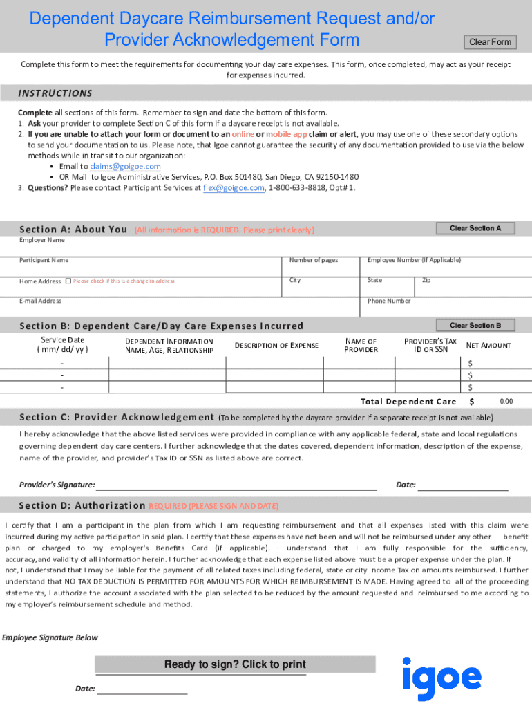 Fillable Online Dependent Daycare Reimbursement Request Fax Email Print - pdfFiller