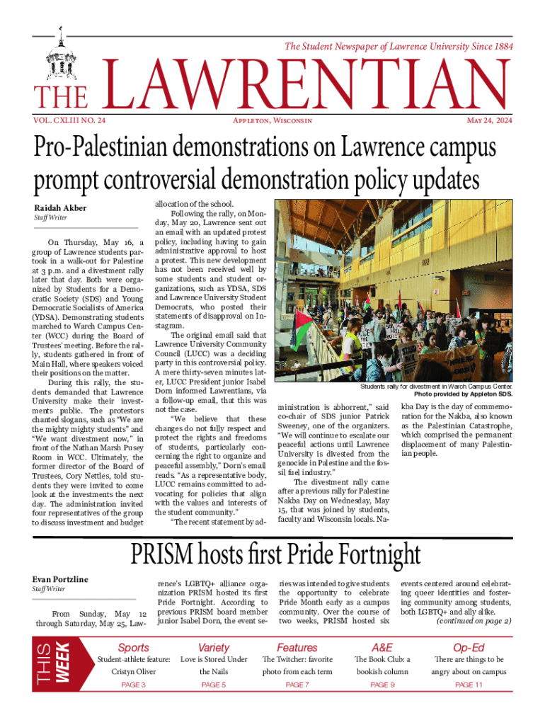 Fillable Online the Student Newspaper of Lawrence University Since 1884 ...