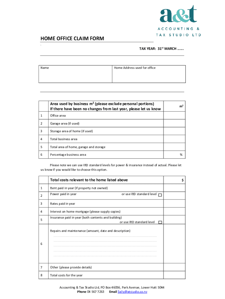 Fillable Online Home Office Claim for Tax Year Fax Email Print - pdfFiller