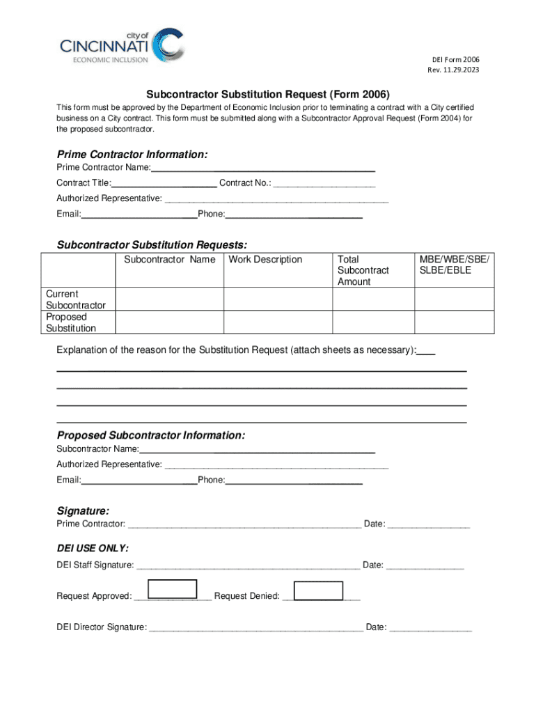 Fillable Online Subcontractor Substitution Request Fax Email Print ...