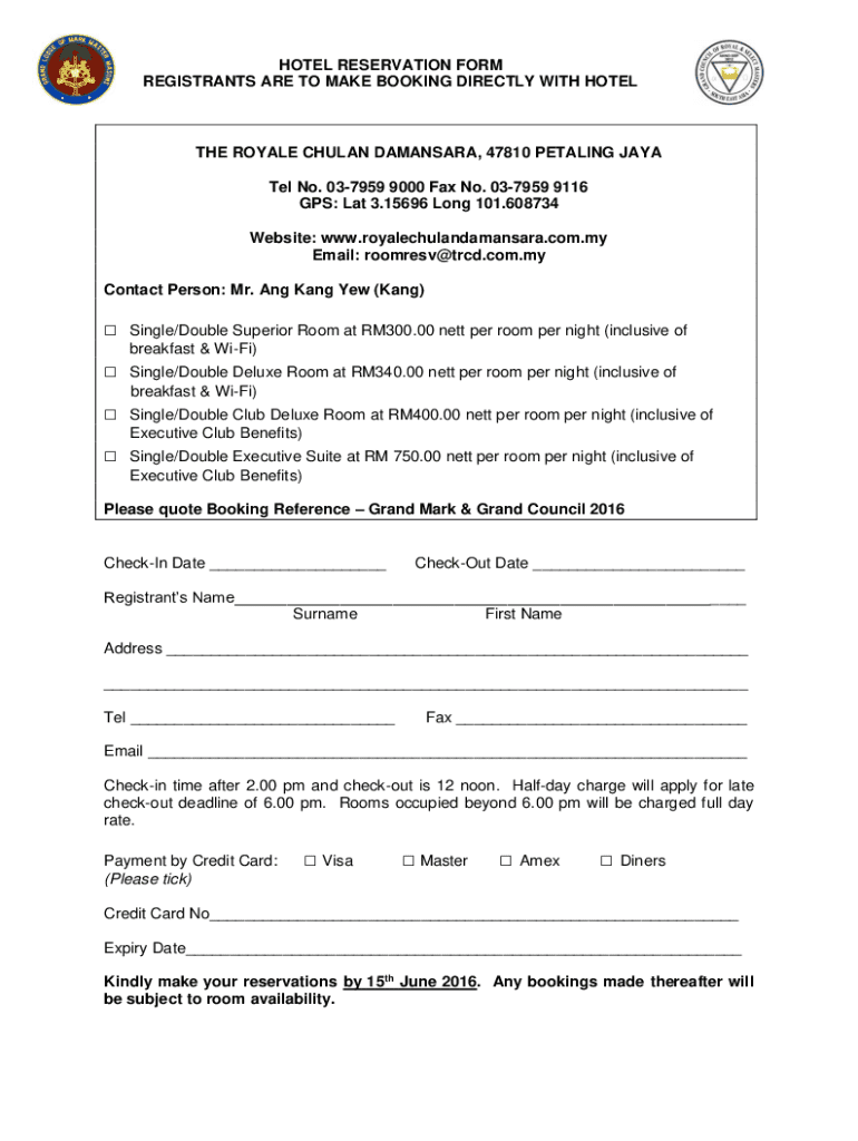 Fillable Online Hotel Reservation Form Fax Email Print - pdfFiller