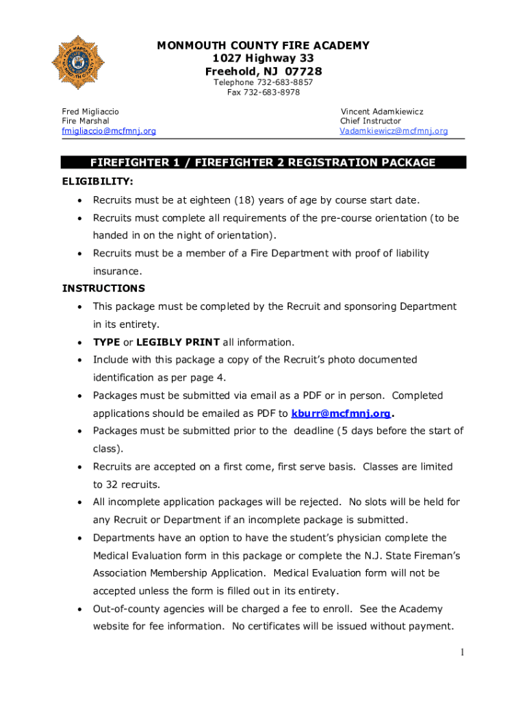 Fillable Online Firefighter 1 / Firefighter 2 Registration Package Fax Email Print - pdfFiller