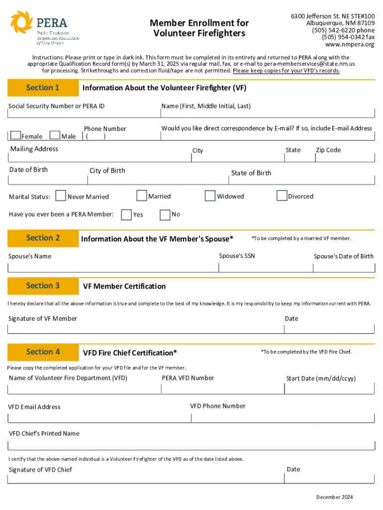 Fillable Online Member Enrollment for Volunteer Firefighters Fax Email Print - pdfFiller