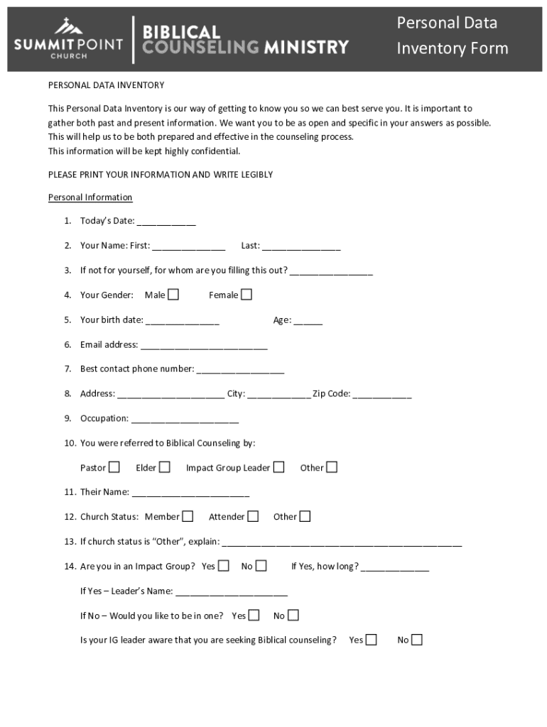 Fillable Online Personal Data Inventory Fax Email Print - pdfFiller