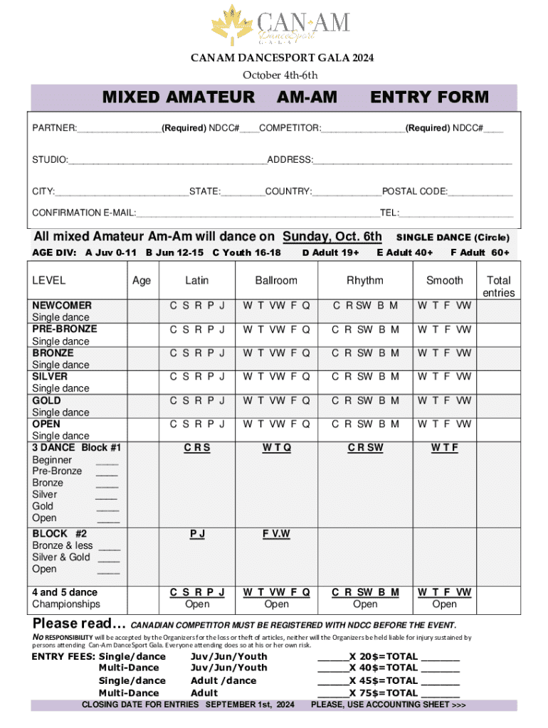 Fillable Online Canam Dancesport Gala 2024 Fax Email Print - pdfFiller