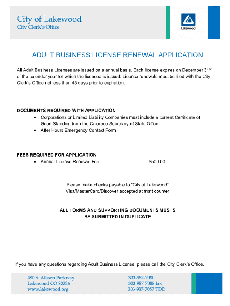 Fillable Online Adult Business License Renewal Application Fax Email ...