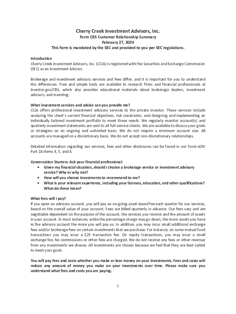 Fillable Online Customer Relationship Summary Fax Email Print - pdfFiller