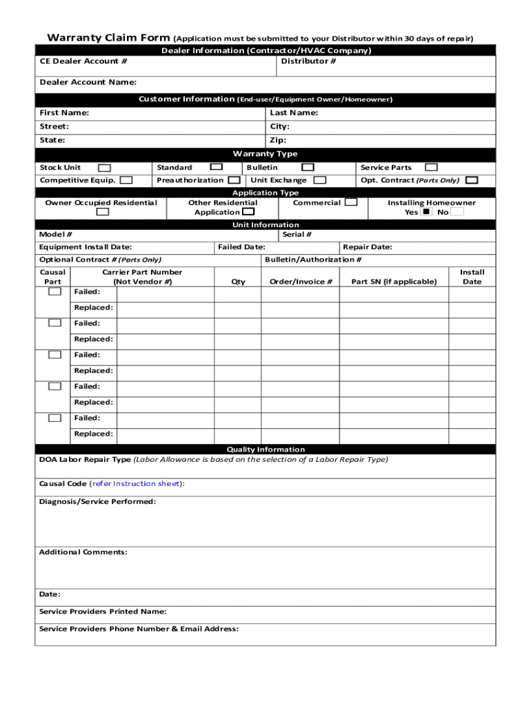 Fillable Online Warranty Claim Form Fax Email Print - pdfFiller