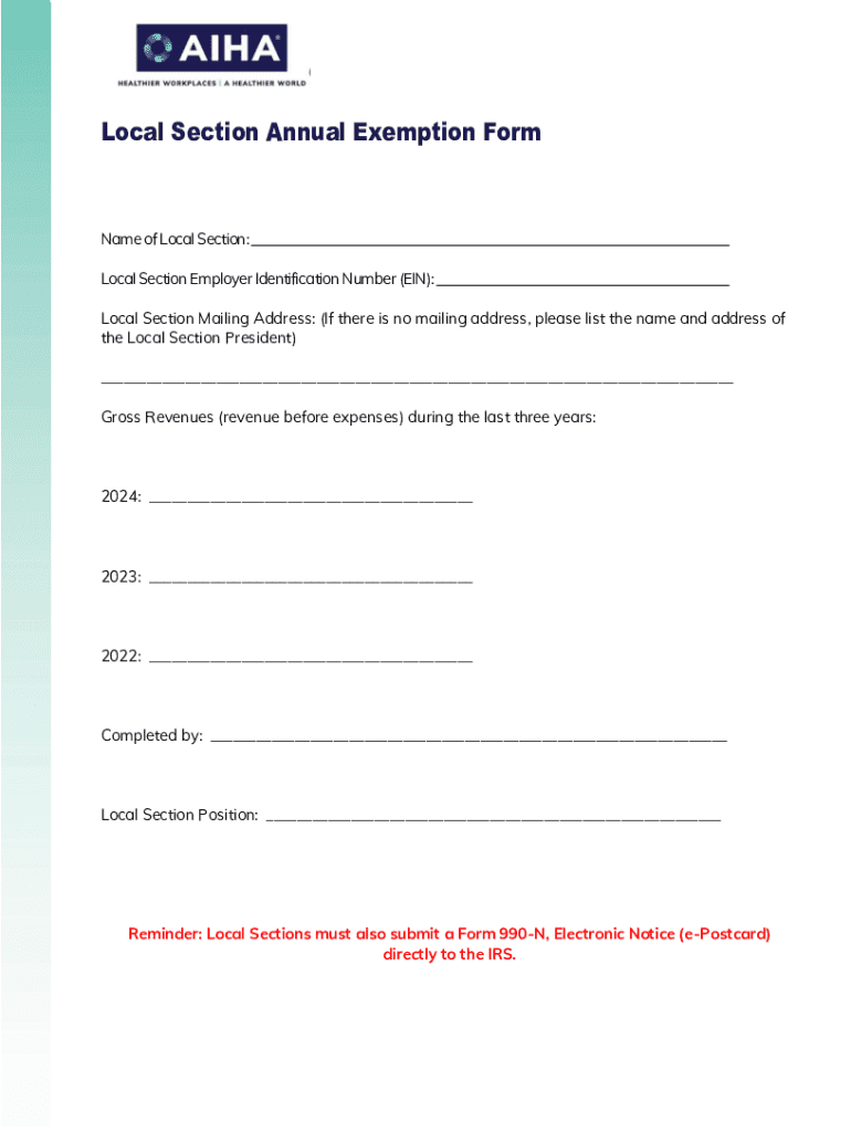 Fillable Online Local Section Annual Exemption Form Fax Email Print - pdfFiller