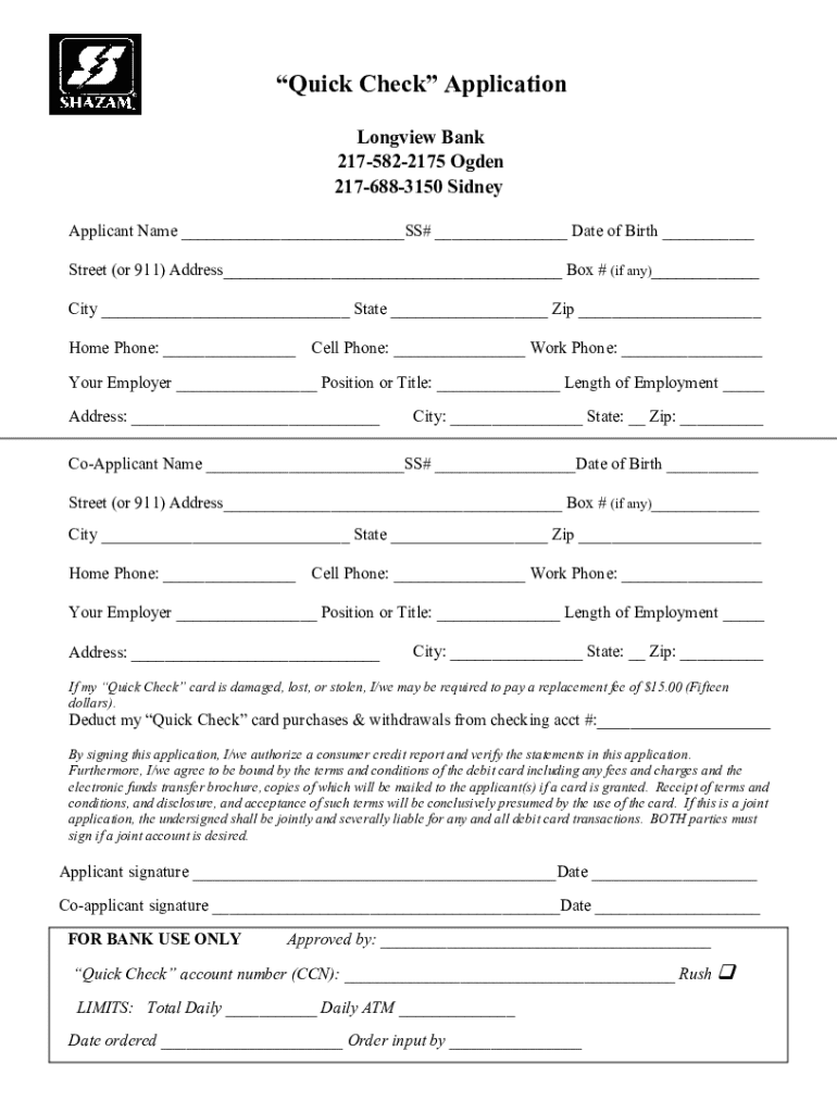 Fillable Online Quick Check Application Fax Email Print - pdfFiller