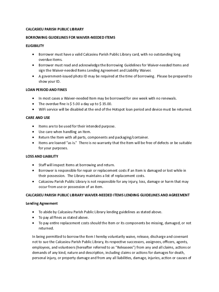 Fillable Online Calcasieu Parish Public Library - Borrowing Guidelines ...