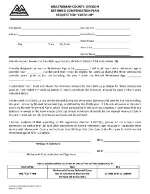 Fillable Online Multnomah County Deferred Compensation Plan Request for Catch-up Fax Email Print ...