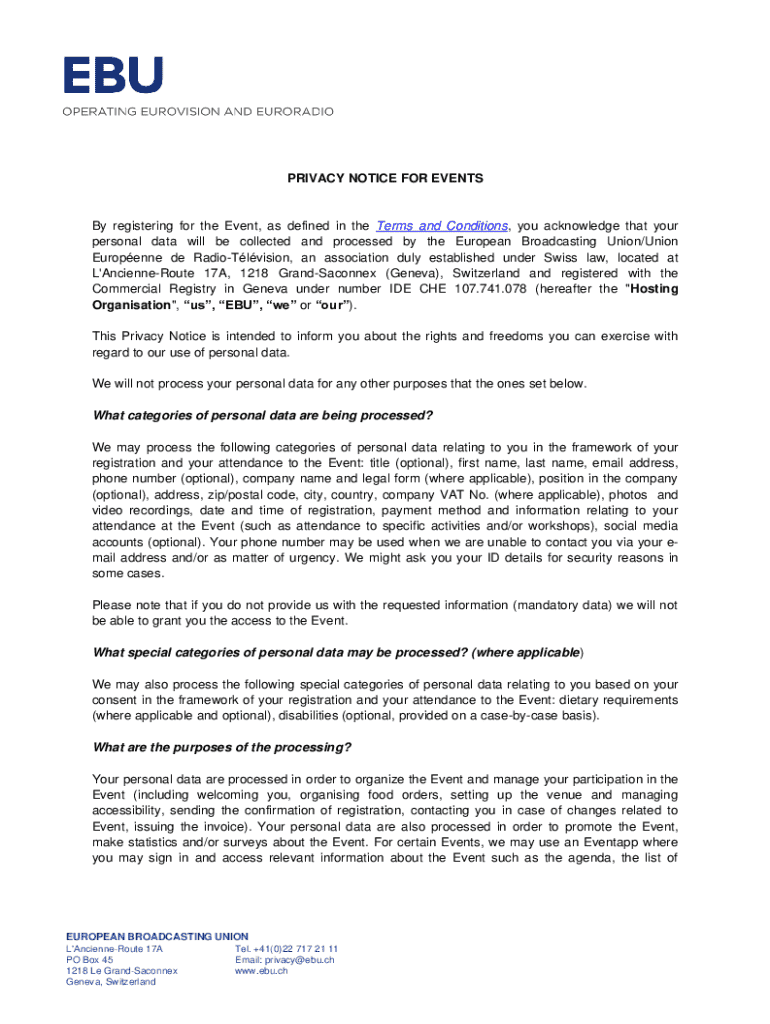 Fillable Online Privacy Notice for Events Fax Email Print - pdfFiller