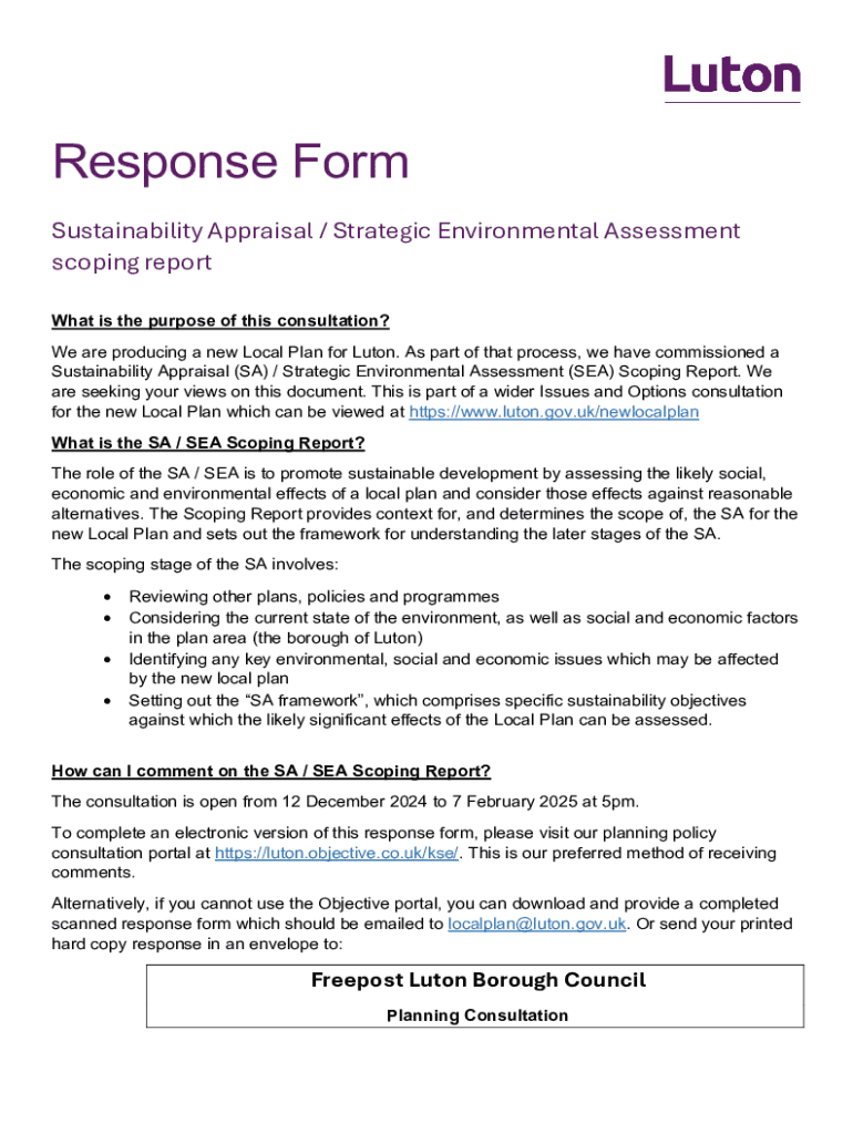 Fillable Online Sustainability Appraisal / Strategic Environmental ...