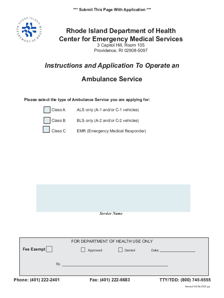 Fillable Online Rhode Island Department of Health - Ambulance Service ...