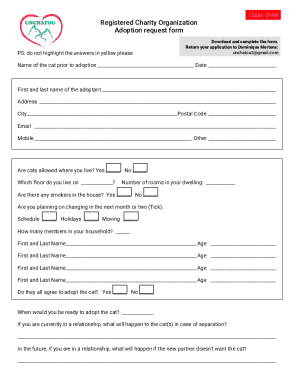 Fillable Online Registered Charity Organization - Adoption Request Fax ...