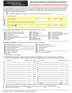 Fillable Online Streamlined Sales Tax Certificate of Exemption Fax Email Print - pdfFiller