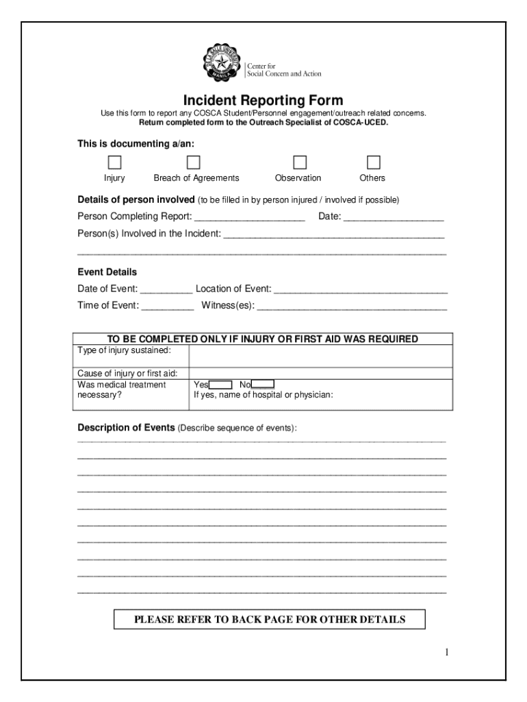 Fillable Online Incident Reporting Form Fax Email Print - pdfFiller